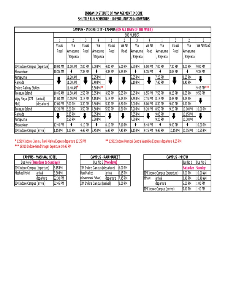 Shuttle Bus Timings | PDF