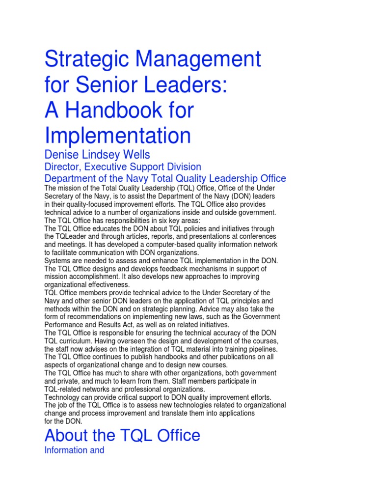 Strategic Management For Senior Leaders: A Handbook For Implementation ...