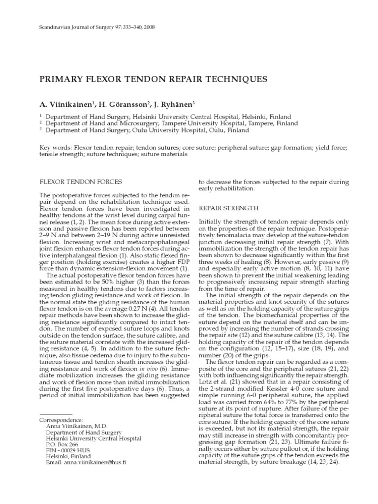Tendon Repair Tech | Download Free PDF | Tendon | Surgical Suture