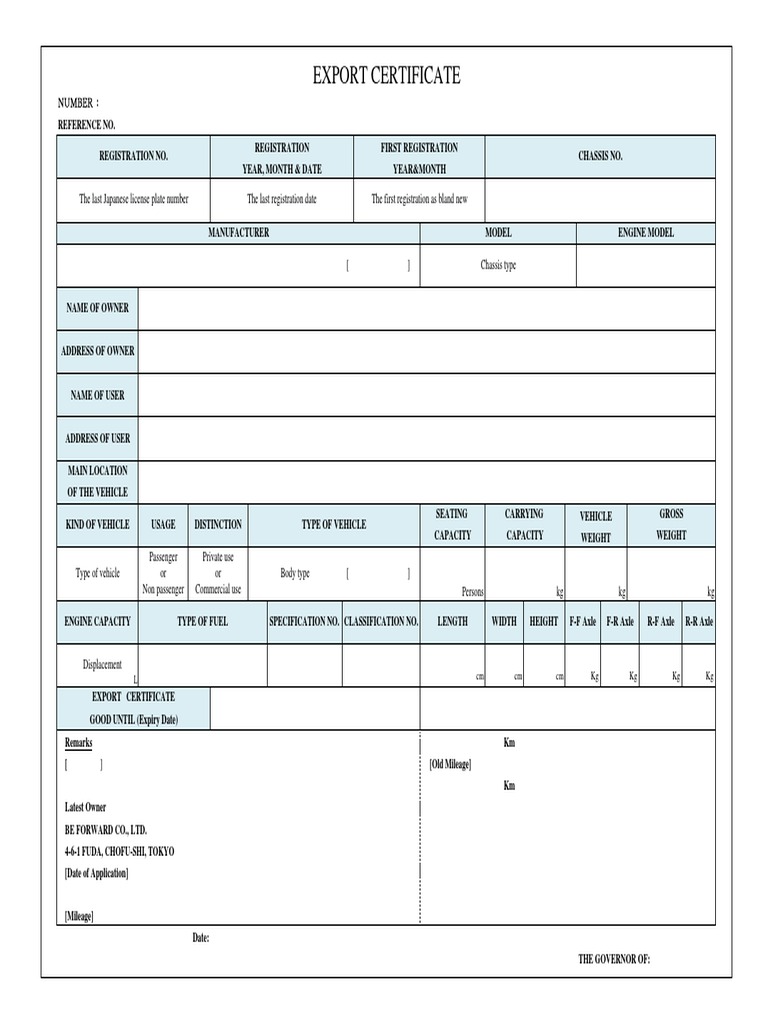 Vehicle Export Certificate Details | PDF | Business