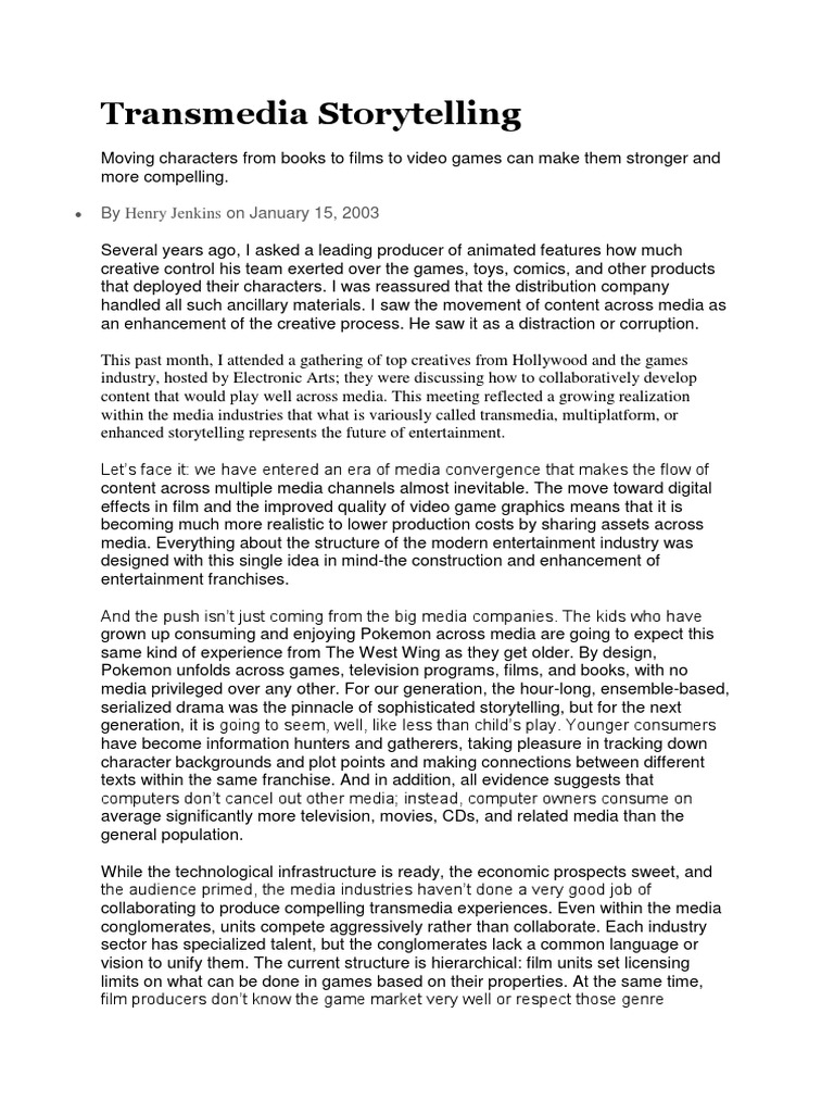 Transmedia Storytelling: Henry Jenkins | PDF | Star Wars | Buffy The ...