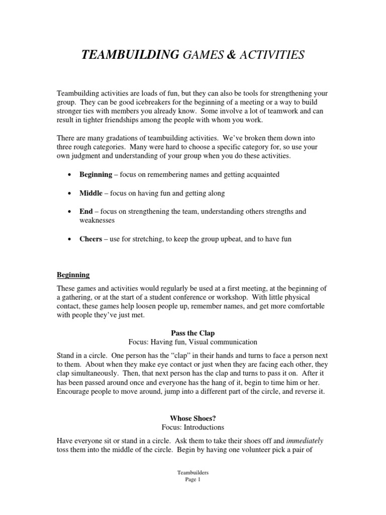 Teambuilding Games & Activities | PDF