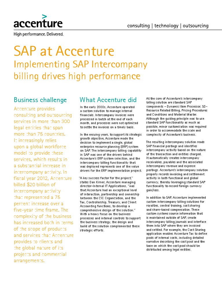 Accenture Implementing SAP Intercompany Billing Drives High Performance ...