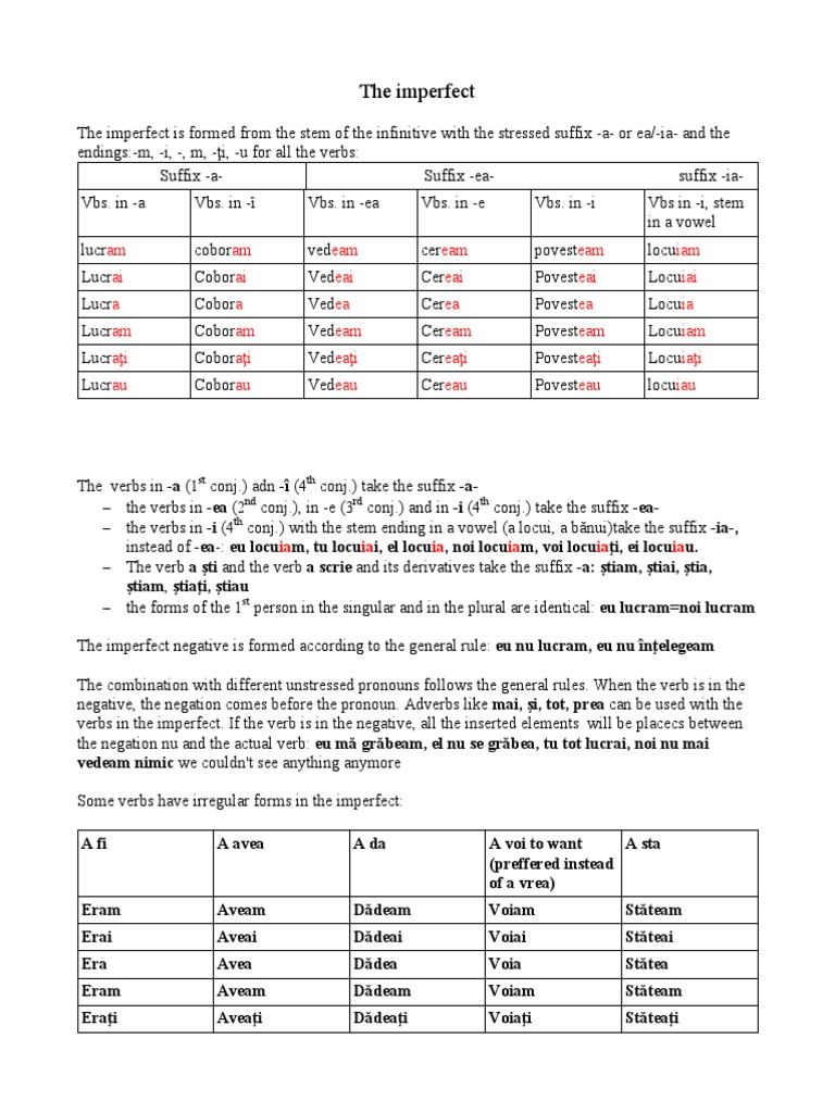 Imperfectul | Grammatical Conjugation | Verb