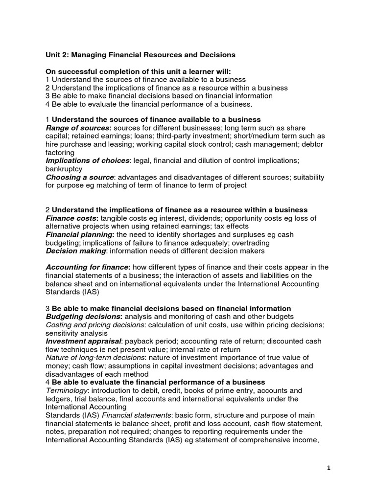 Unit 2 Syllabus | International Financial Reporting Standards | Investing
