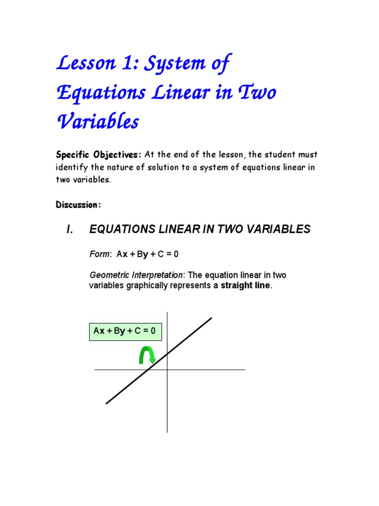 System of Equations Linear in Two Variables | PDF | Line (Geometry ...