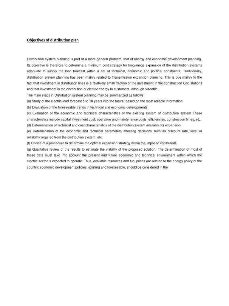 Objective of Distribution Plan | PDF | Electric Power System ...