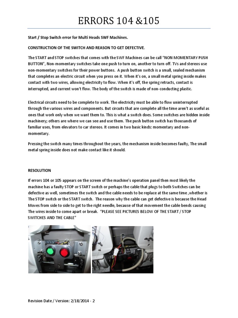 Error Code 104 - 105 | Switch | Wire