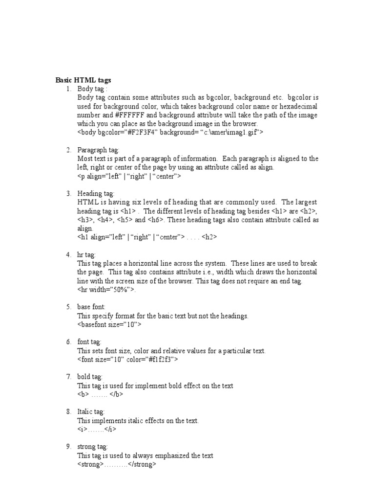 Basic HTML Tags | PDF | Html Element | Html
