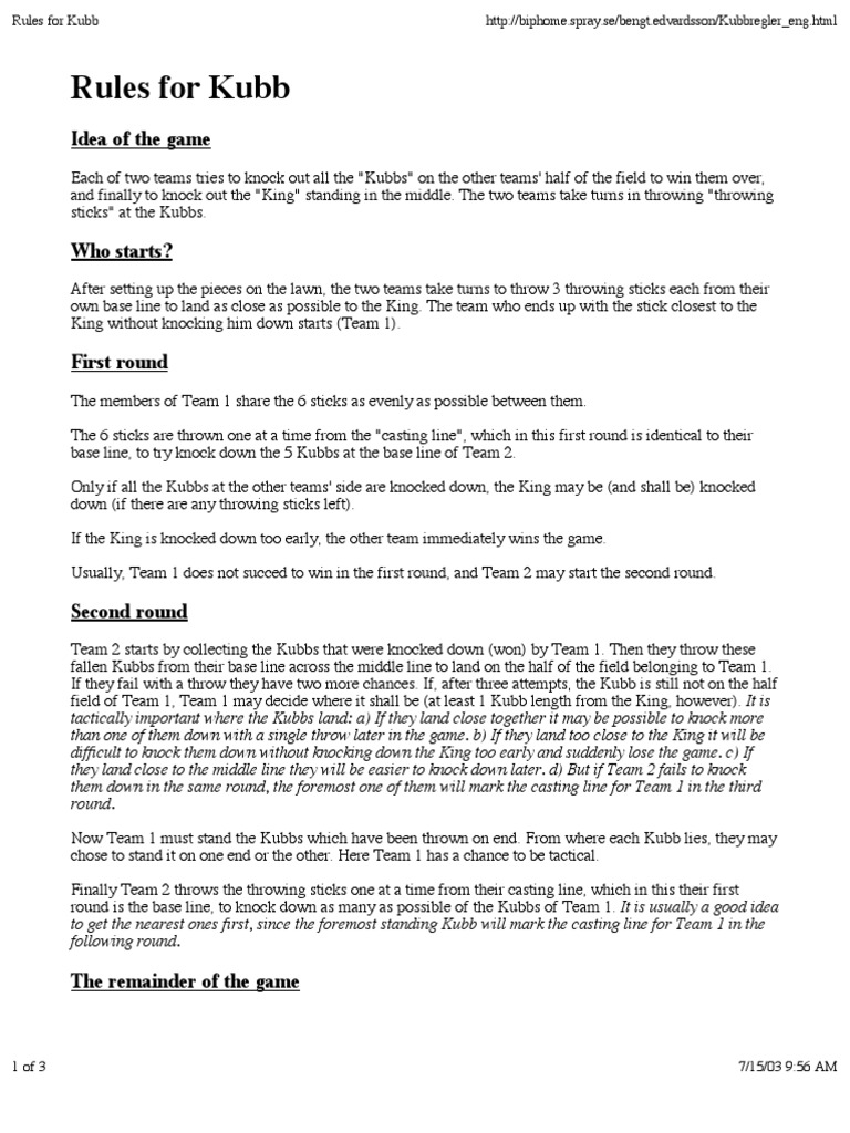 Rules For Kubb | PDF | Games Of Physical Skill | Sports
