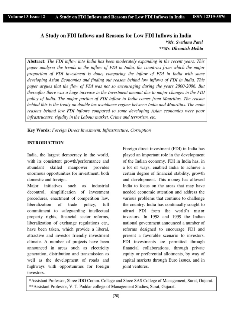 A Study On FDI Inflows and Reasons For Low FDI Inflows in India | PDF ...