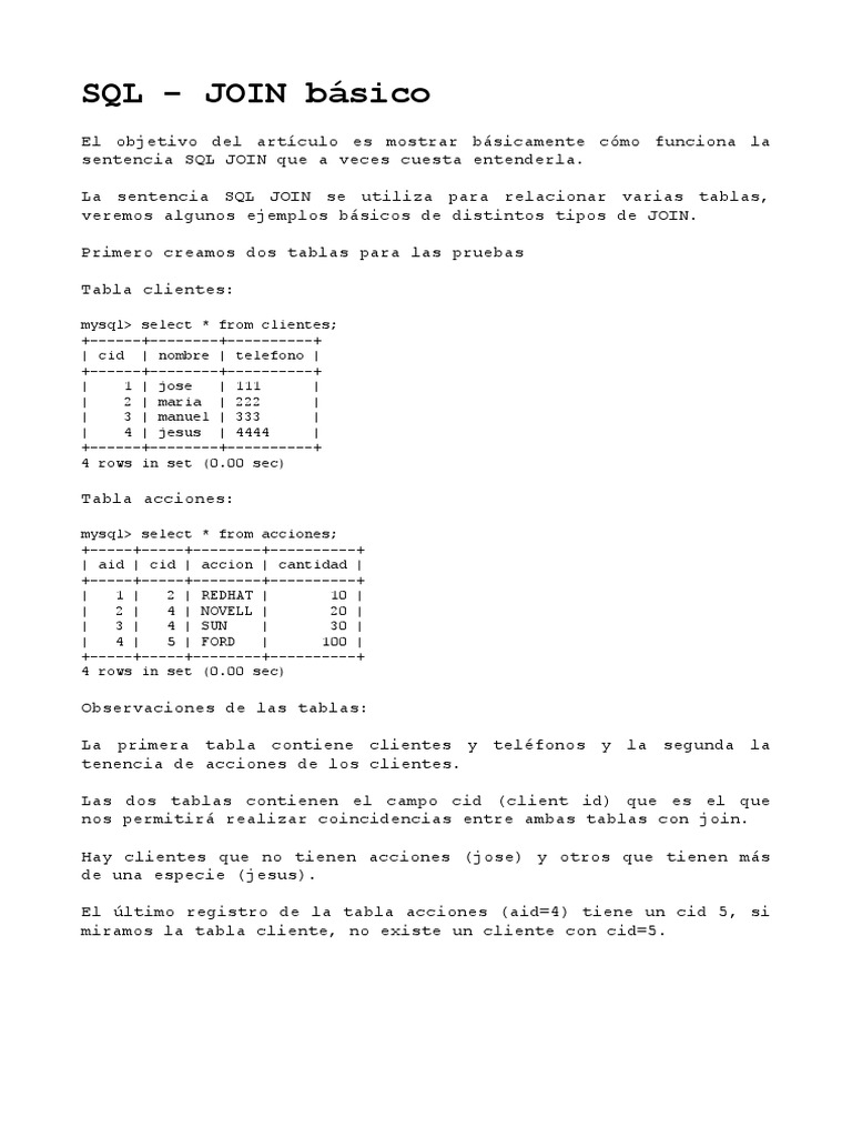 SQL - Join | PDF | SQL | Gestión de datos