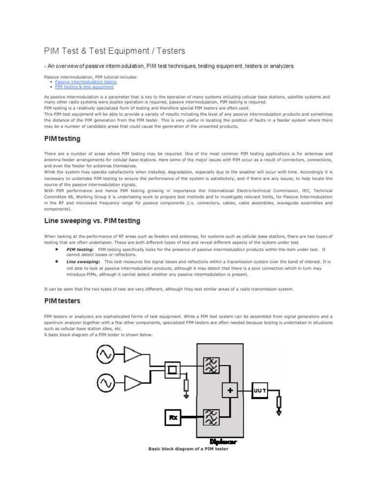 PIM Test & Test Equipment | PDF | Electronic Engineering | Radio Technology