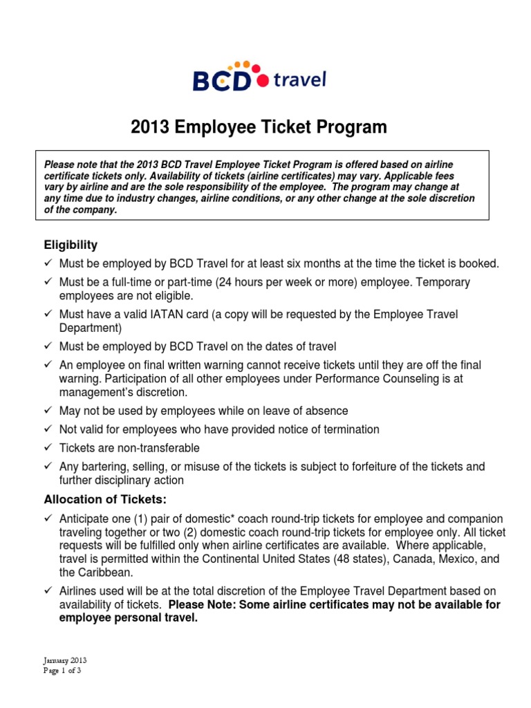 2013 BCD Travel Ticket Program Jan 2013 Final | PDF | Airlines | Ticket ...
