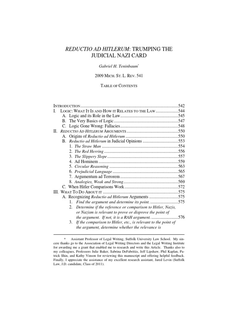 Reductio Ad Hitlerum: Trumping The: Judicial Nazi Card | PDF | Fallacy ...