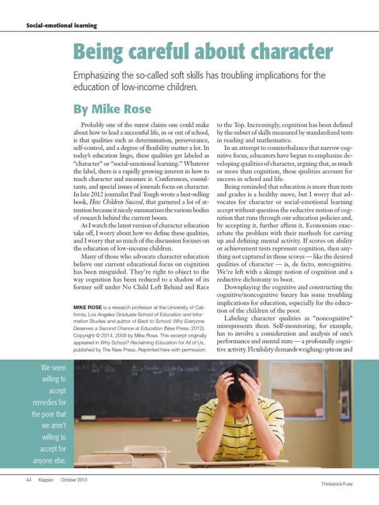 Being Careful About Character: by Mike Rose | PDF | Poverty | Poverty ...