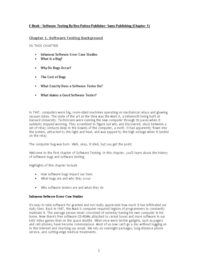 E-Book: Software Testing by Ron Patton Publisher: Sams Publishing ...