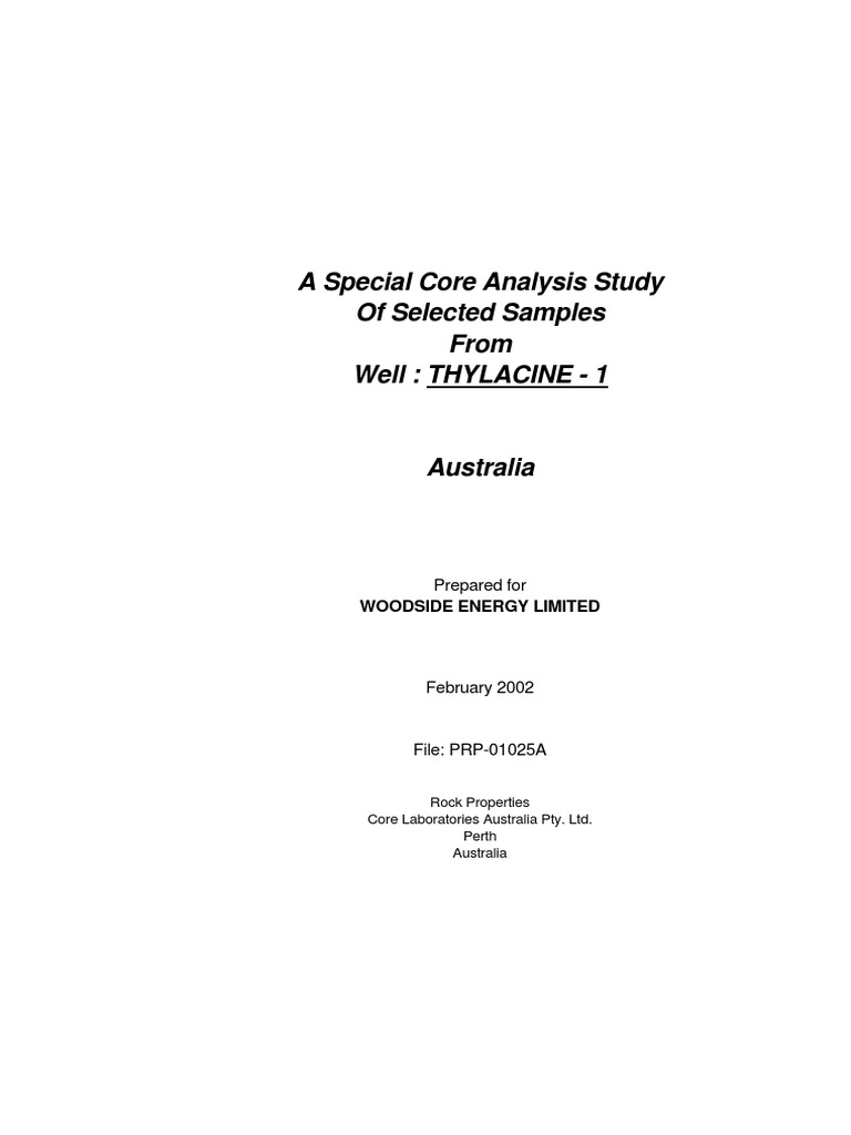 A Special Core Analysis Study of Selected Samples From Well: Thylacine - 1 | Download Free PDF ...