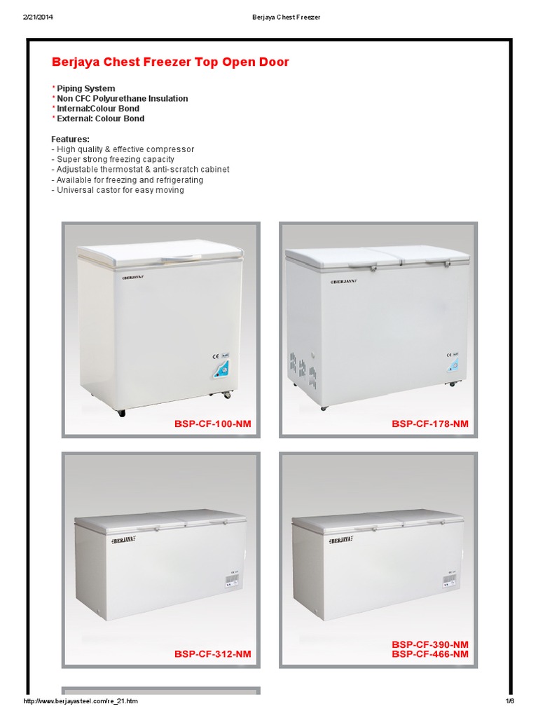 Berjaya Chest Freezer | PDF | Refrigerator | Thermodynamic Properties