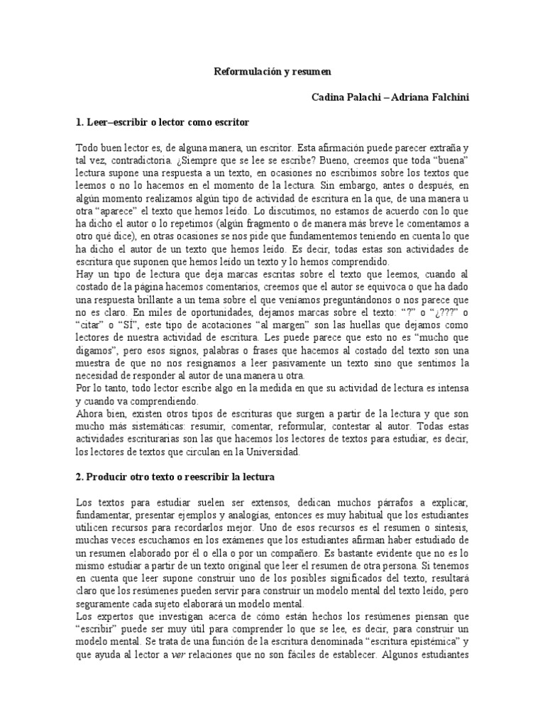 Reformulacion y Resumen | PDF | Comillas | Lectura (proceso)