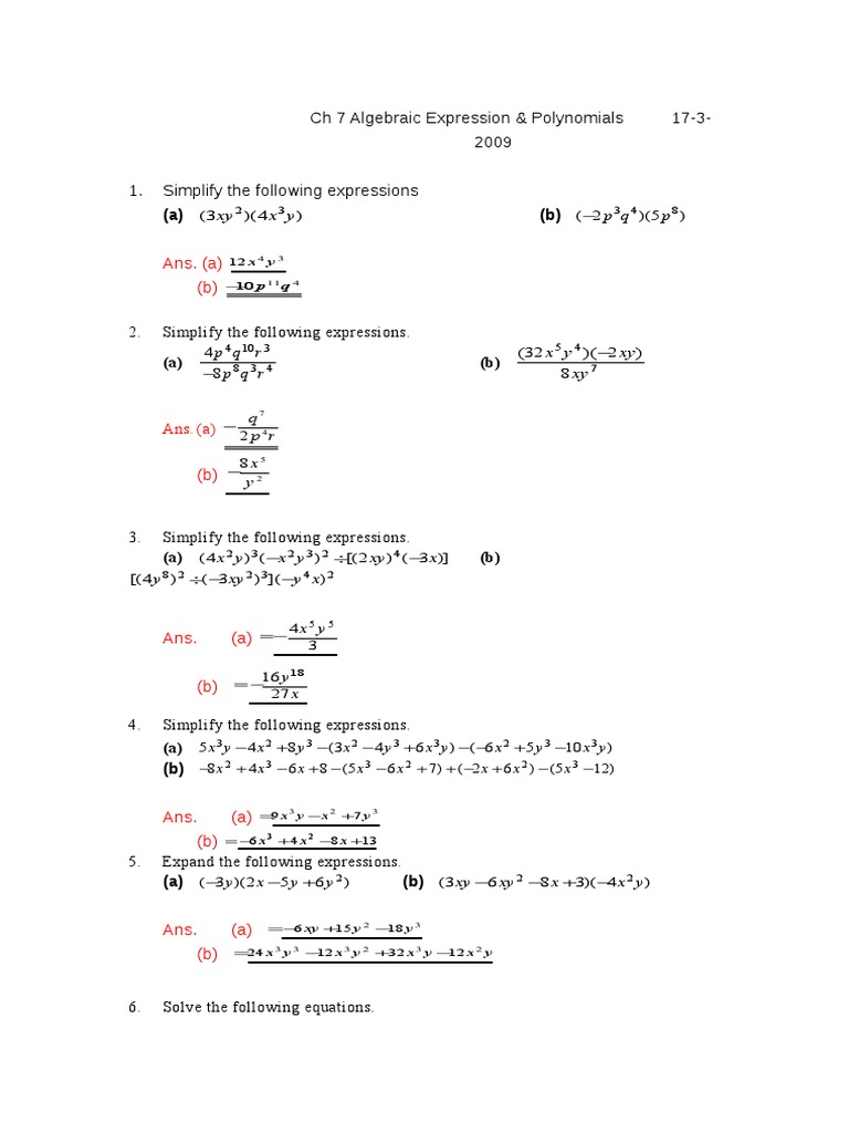 Algebraic Expressions and Polynomials Guide | PDF