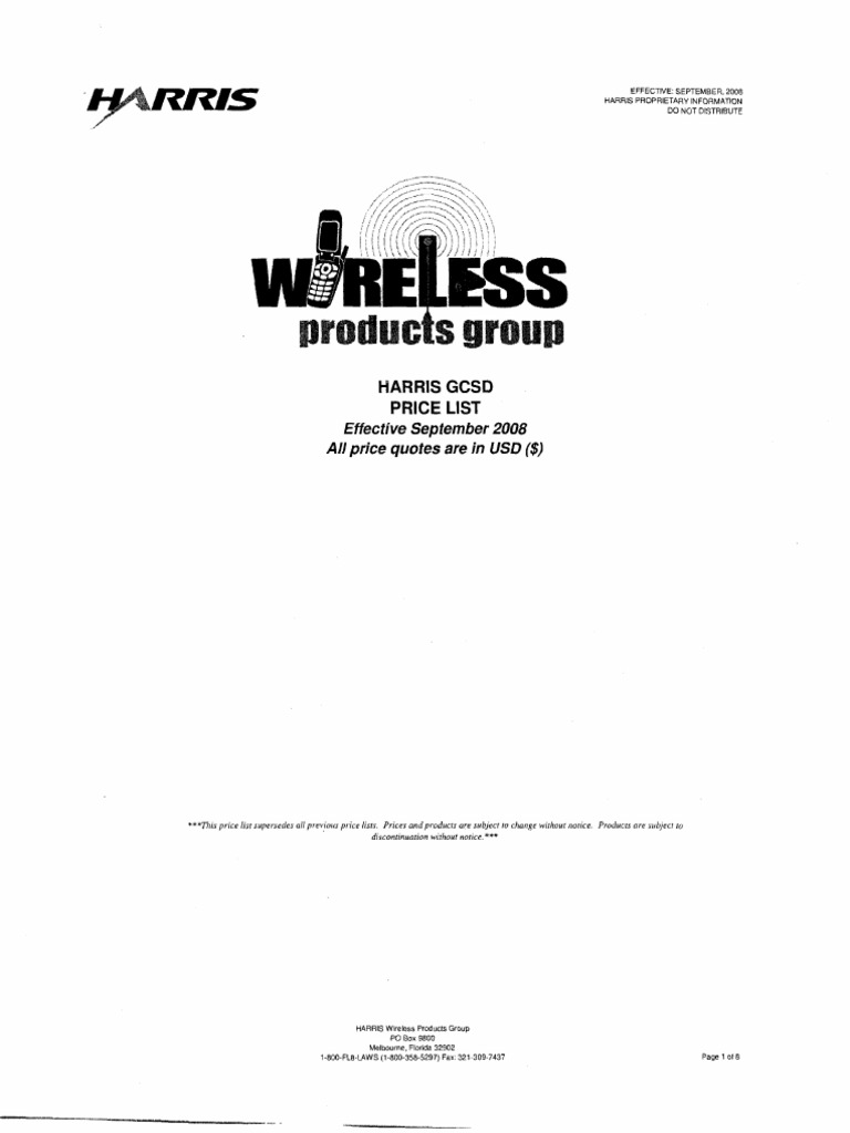 Harris StingRay Price List 2008 | PDF | Radio Technology | Wireless