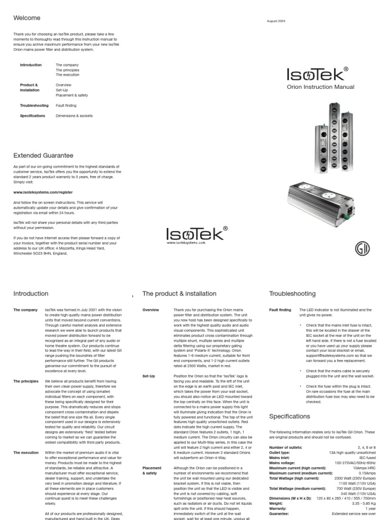 Orion Instruction Manual PDF | PDF | Ac Power Plugs And Sockets | Mains ...