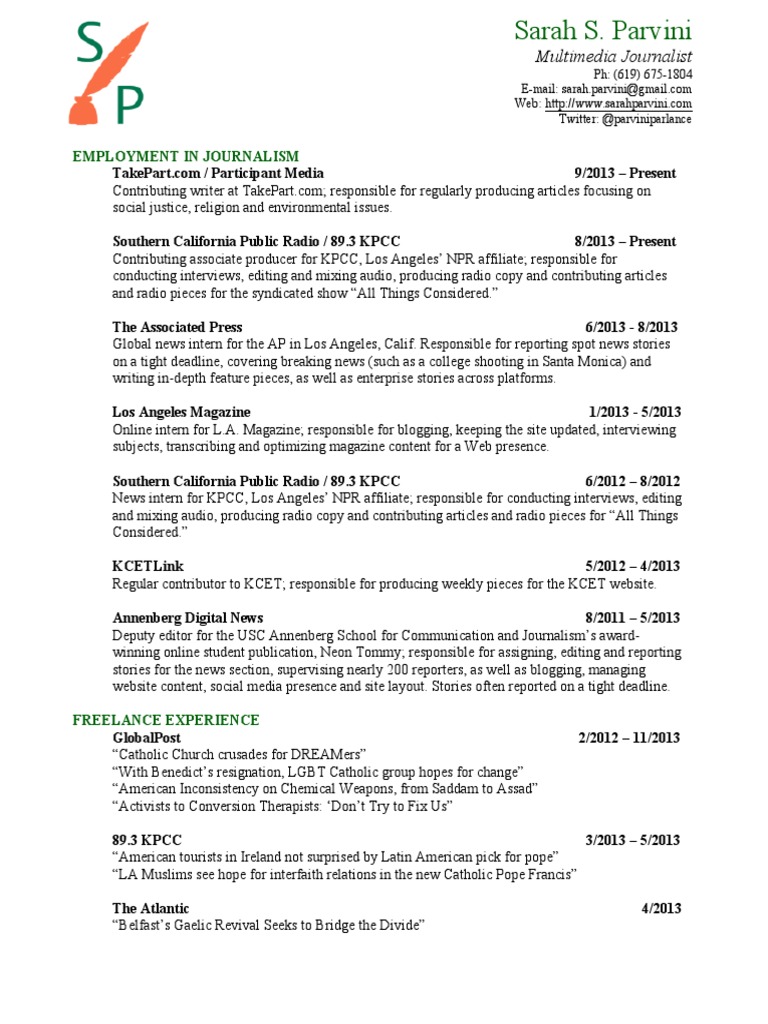 Sarah Parvini's Resume | PDF | Editing | University Of Southern California