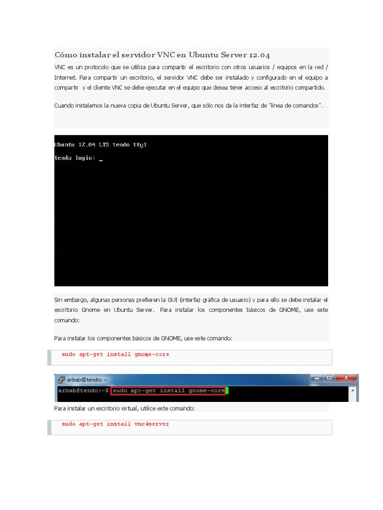 Cómo Instalar El Servidor VNC en Ubuntu Serv Er 12 | PDF | Ubuntu (sistema operativo) | Sudo