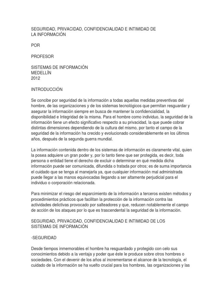 SEGURIDAD e Intimidad en La Informacion | PDF | Seguridad de ...