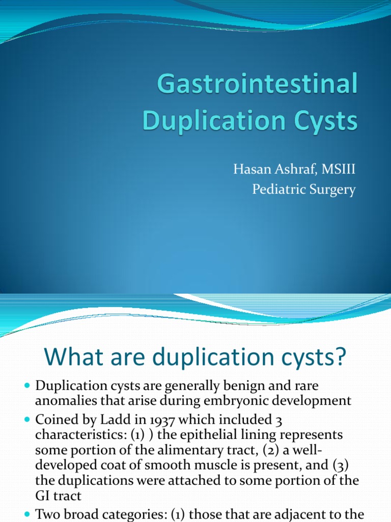 Gastrointestinal Duplication Cysts | PDF | Gastrointestinal Tract | Anatomy
