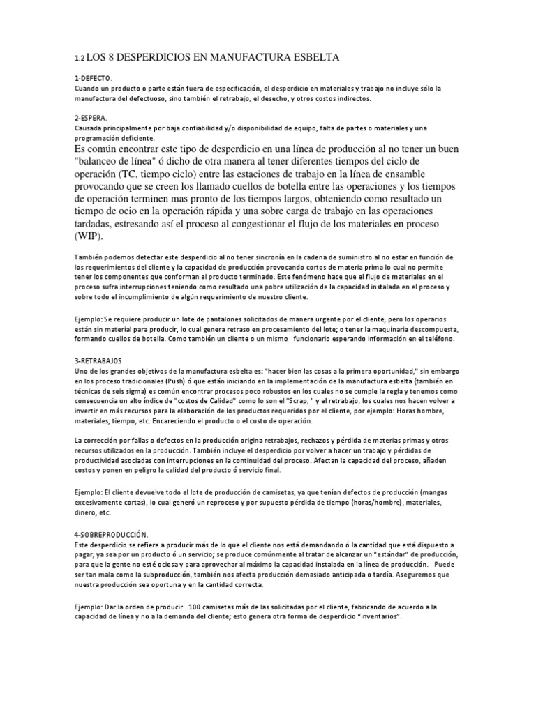 Los 8 Defectos | PDF | Lean Manufacturing | Calidad (comercial)