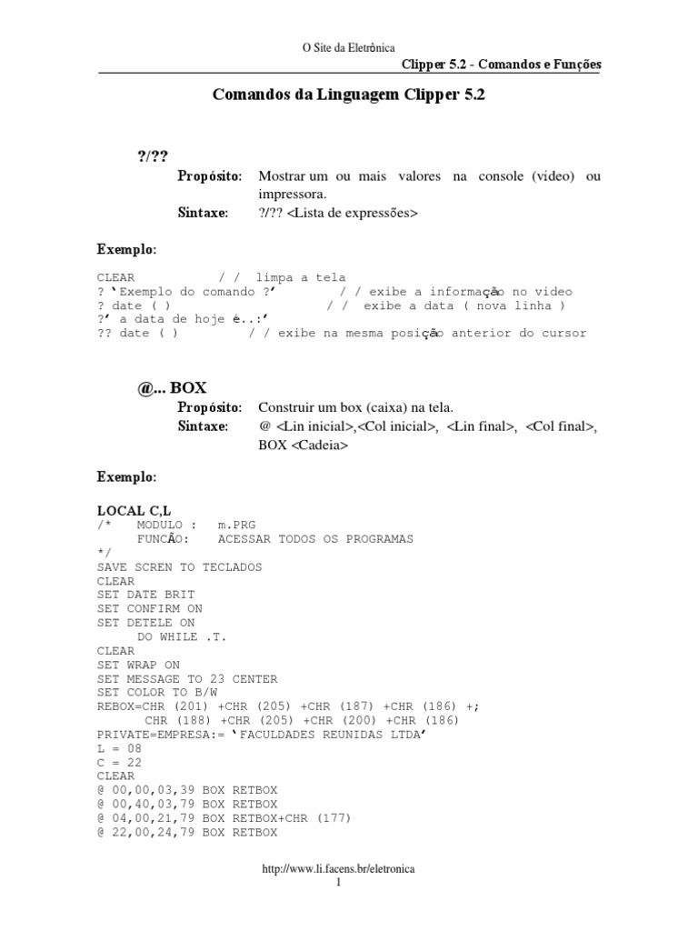 Comandos Da Linguagem Clipper | Download grátis PDF | Programa de ...