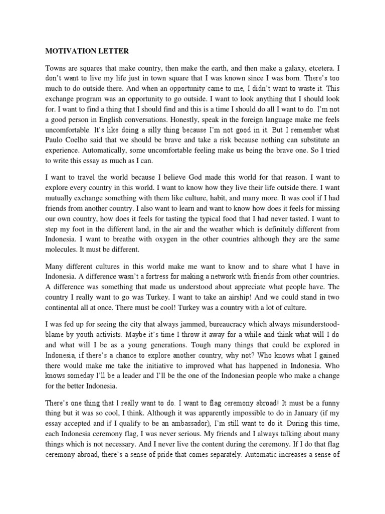 Motivation Letter for Exchange Program | PDF | Travel | Language Arts ...