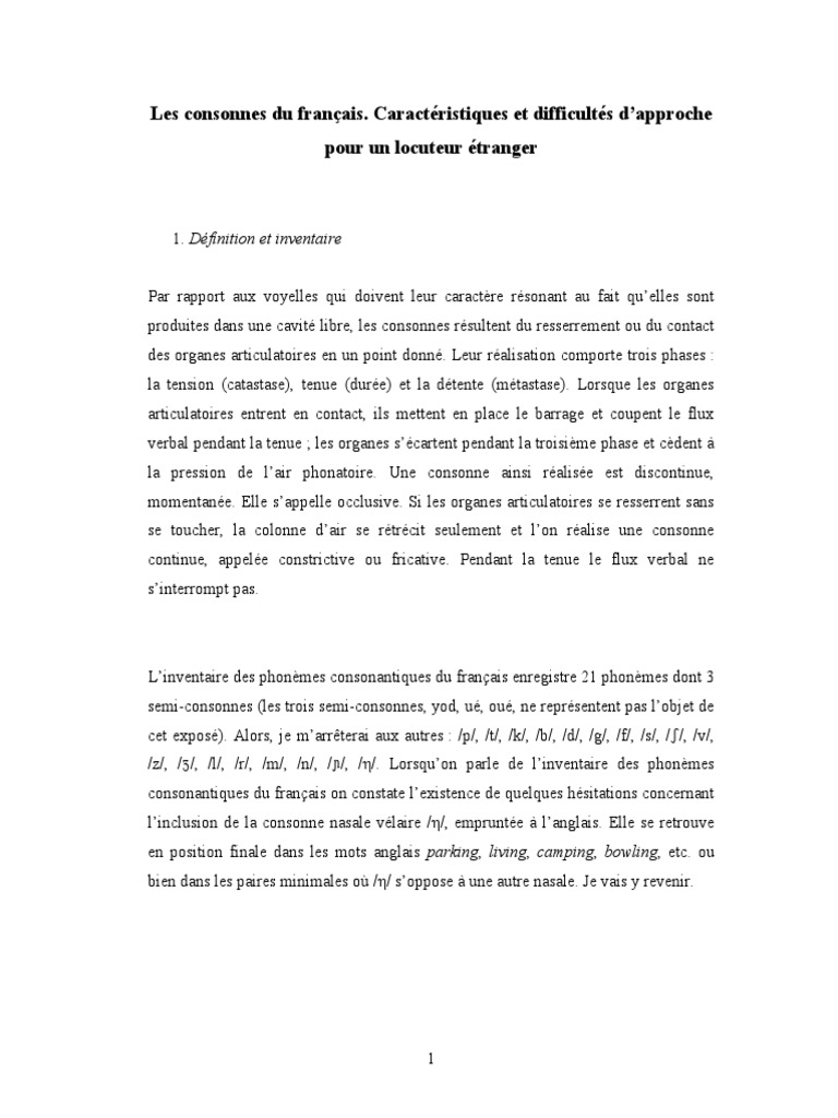 Les Consonnes Du Français | PDF | Communication orale | Voix humaine