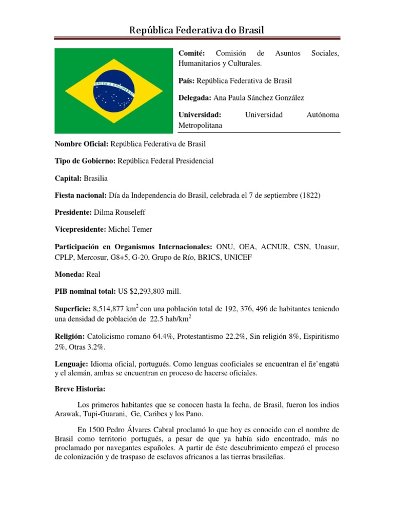República Federativa Do Brasil Position Paper | PDF | Gente indígena ...