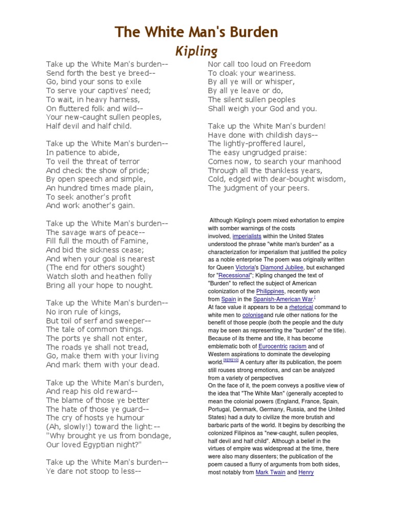 Kipling's "The White Man's Burden" Analysis | PDF