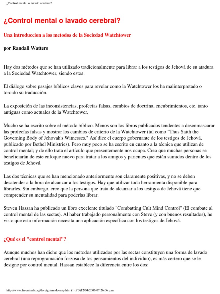 WatchTower - Control Mental o Lavado CerebraL | PDF | Secta | Control mental