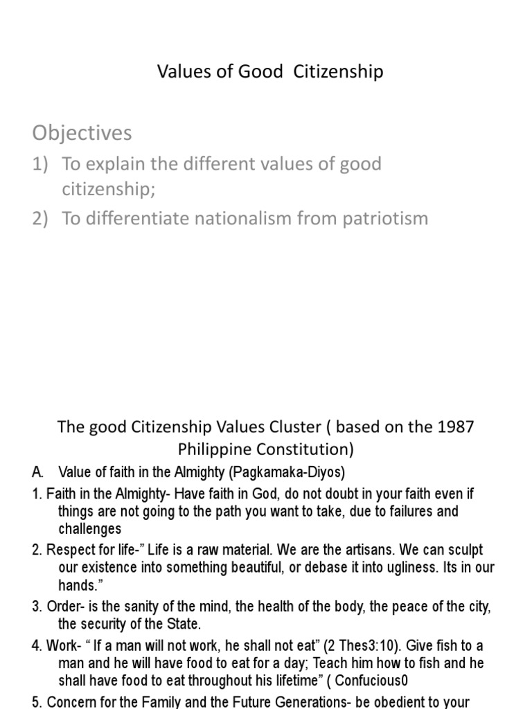 Values of Good Citizenship | PDF