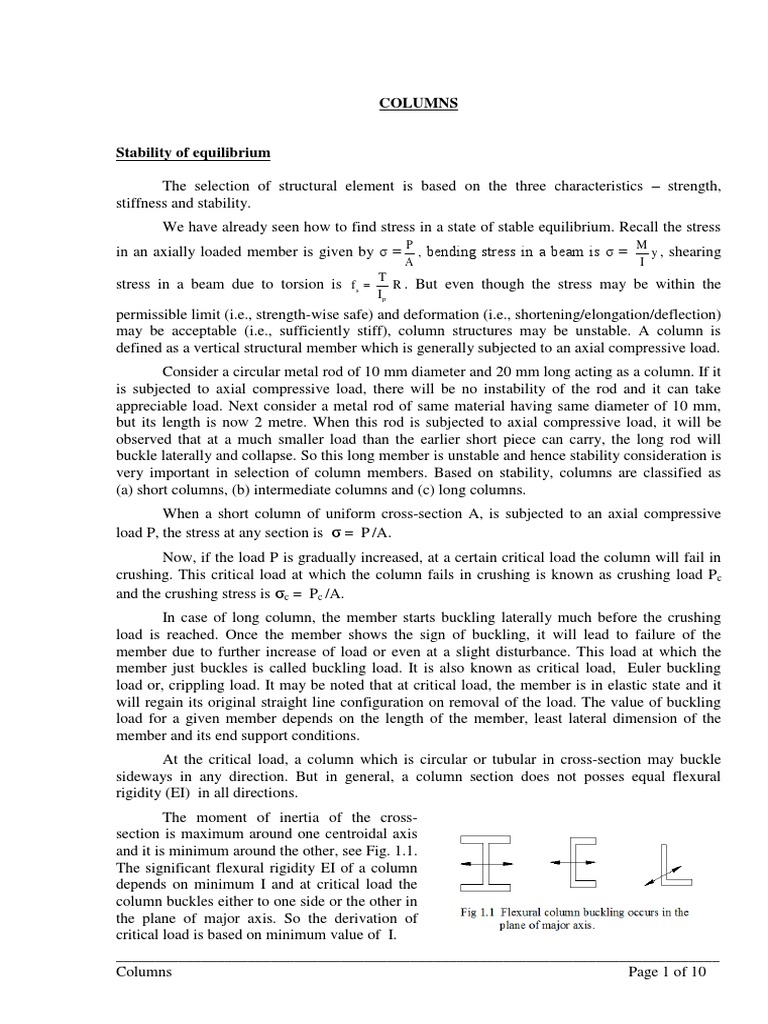 Stability of Columns | Download Free PDF | Buckling | Column