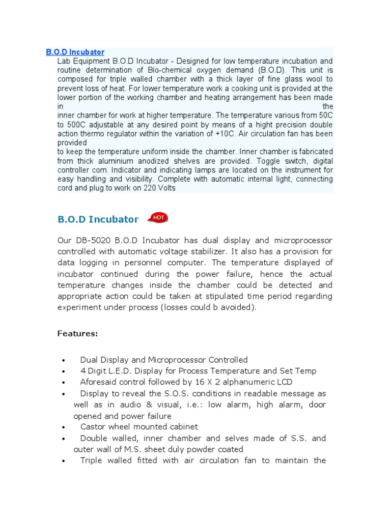 BOD Incubator | PDF | Temperature | Electrical Engineering