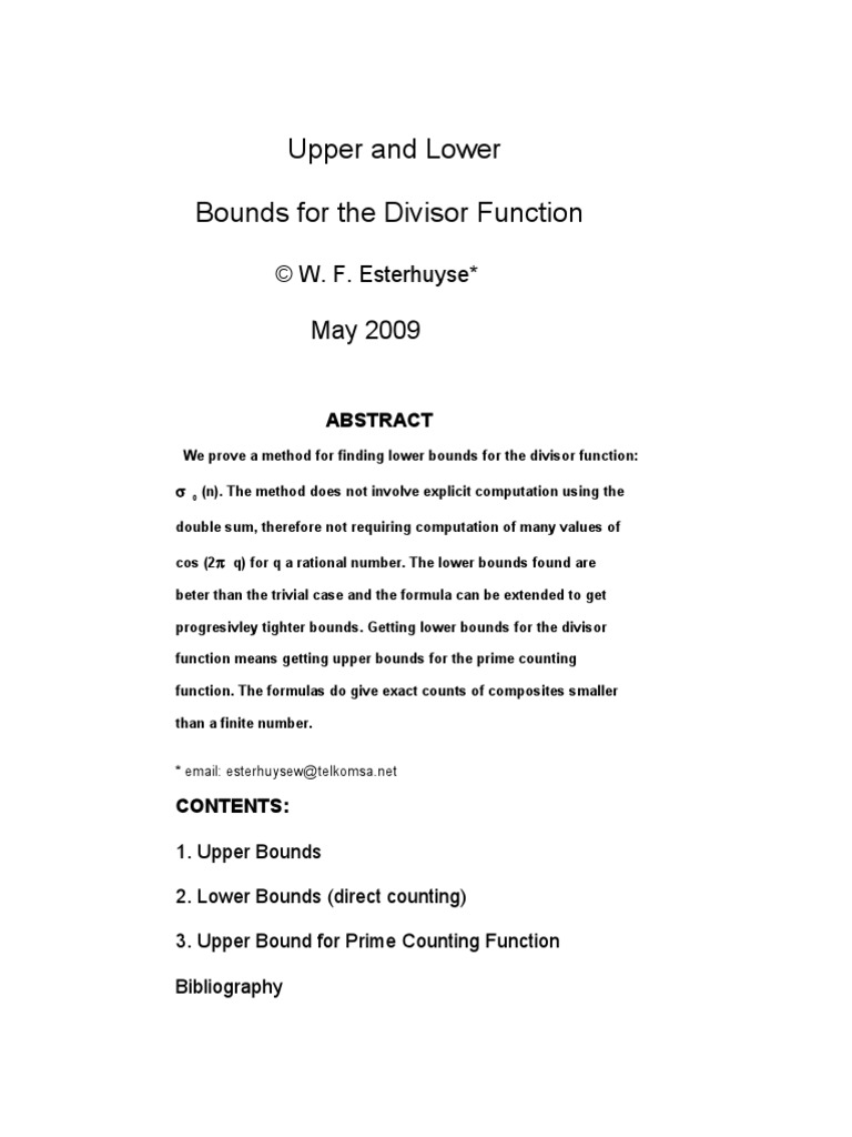 Lower And Upper Bound Divisor Function Pdf Matrix Mathematics