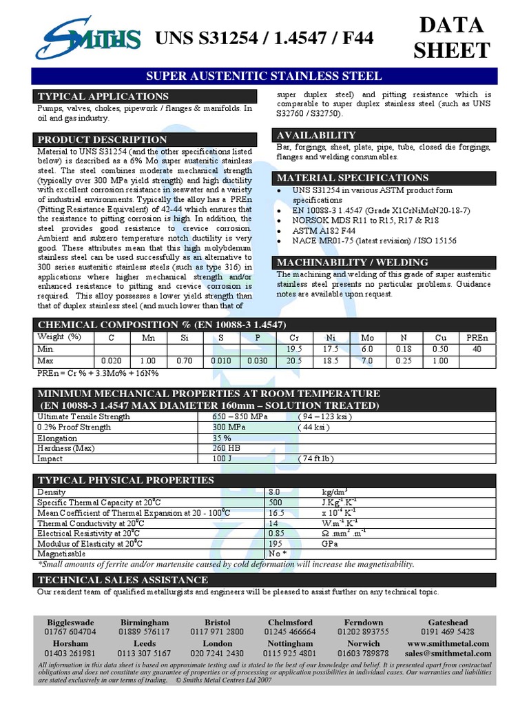 SS 6mo - 1.4547 | PDF | Stainless Steel | Steel