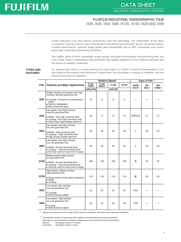 Fuji Film -Datasheet | Radiography | X Ray