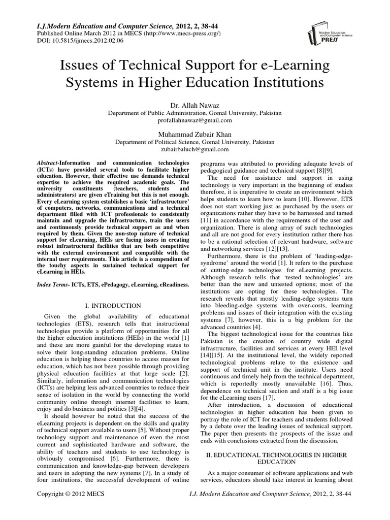 Issues of Technical Support For E-Learning | PDF | Technical Support ...