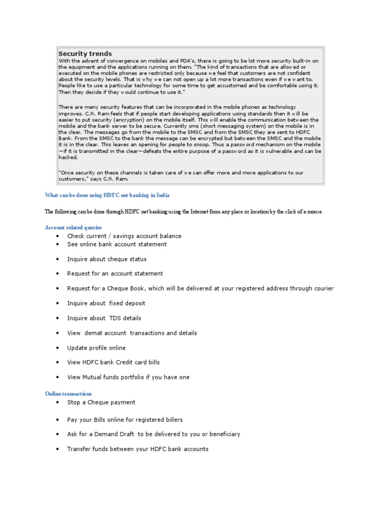 Security Trends: What Can Be Done Using HDFC Net Banking in India | PDF ...