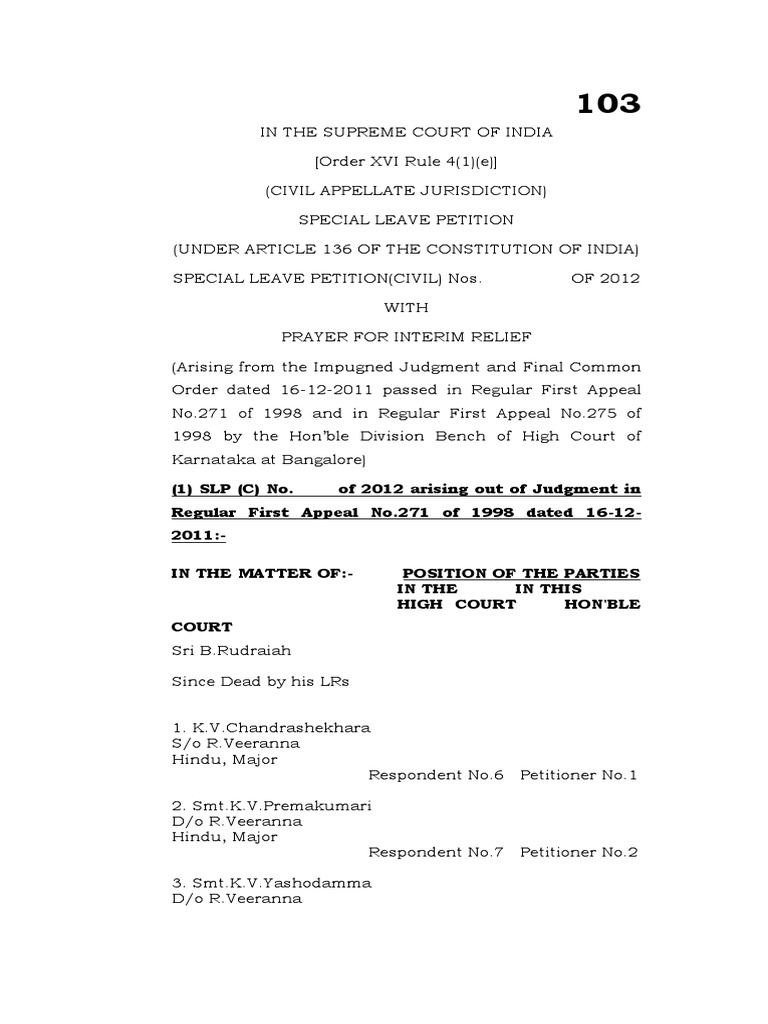 Final Special Leave Petition | Supreme Courts | Lawsuit
