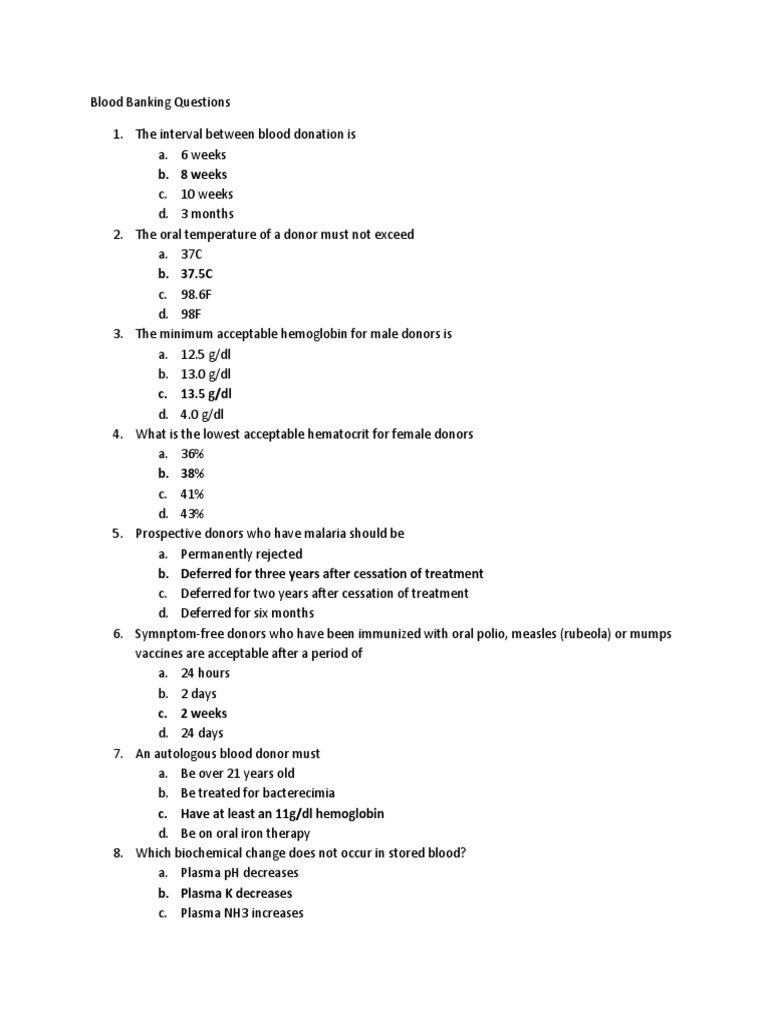 Blood Banking Questions | PDF | Blood Type | Body Fluids Blood Banking Questions | PDF | Blood Type | Body Fluids