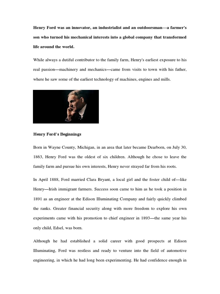 Henry Ford Was An Innovator | PDF | Ford Motor Company | United ...