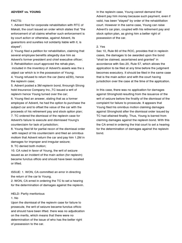 Advent Capital vs. Young | PDF | Public Law | Justice